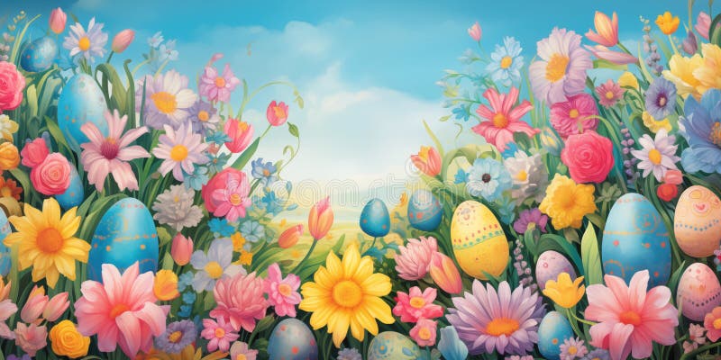 Vibrant Panoramic Scene with Painted Easter Eggs and a Multitude of ...
