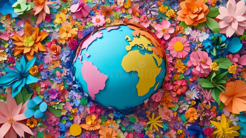 Vibrant Paper Collage Art of Globe and Humanity for Eco Friendly Design ...