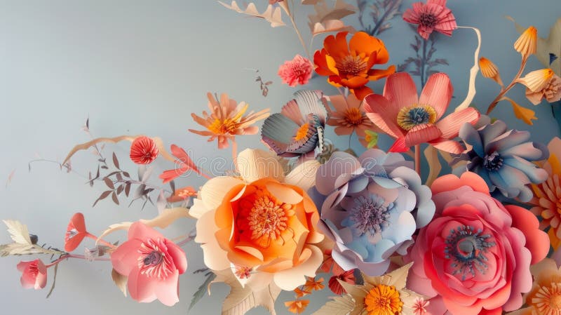 Vibrant Paper Crafted Floral Display on Pastel Background Stock Photo ...