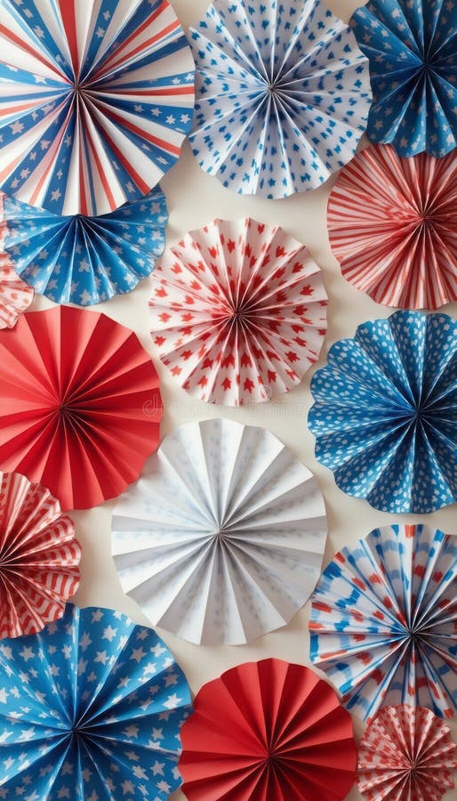 Vibrant Paper Decorations in Red, White, and Blue Stock Image - Image ...