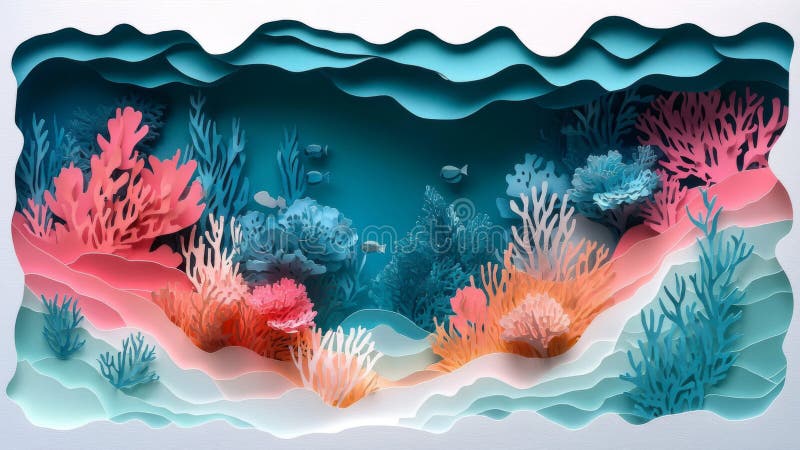 Vibrant Papercut Ocean Coral Reef Scene Stock Illustration ...