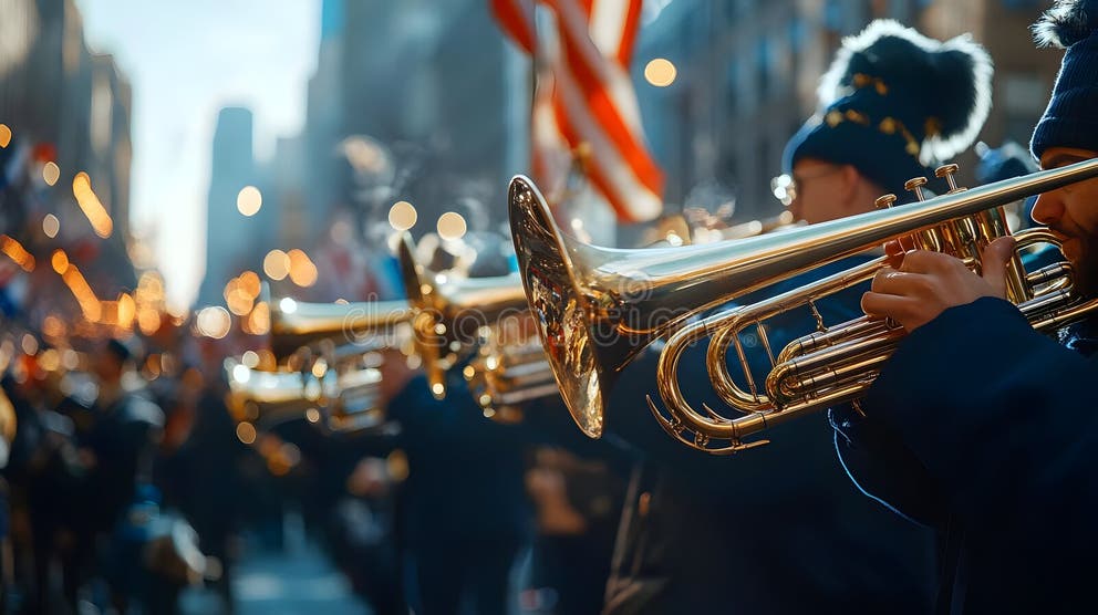 A Vibrant Parade Scene Featuring Musicians Playing Brass Instruments ...