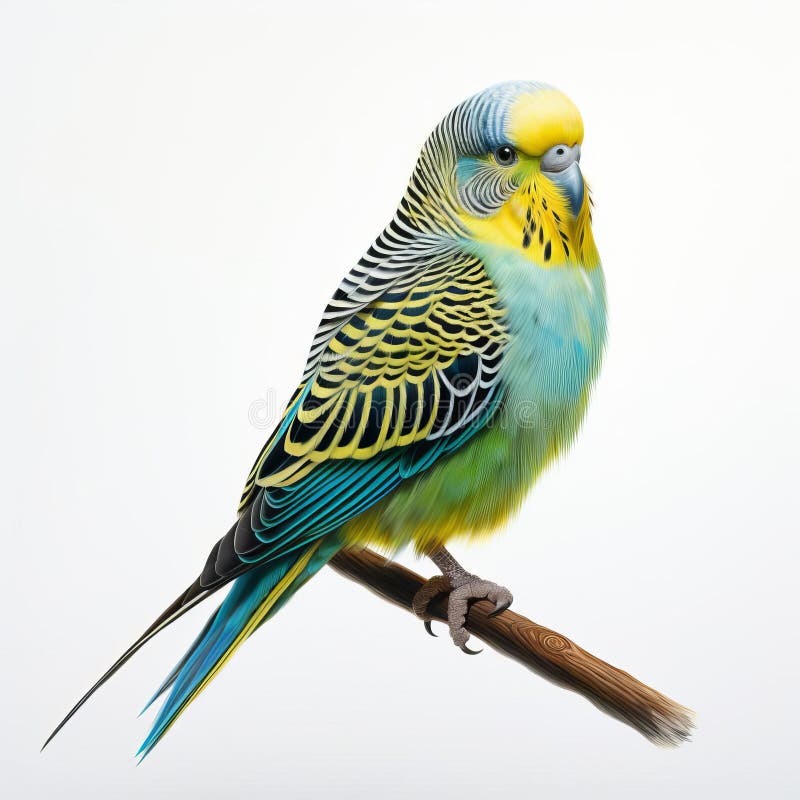 Vibrant Parakeet Perched on Slender Branch Against White Stock ...