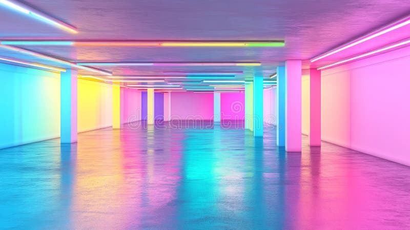 A Vibrant Parking Area Featuring Ample Lighting and Colorful Design ...