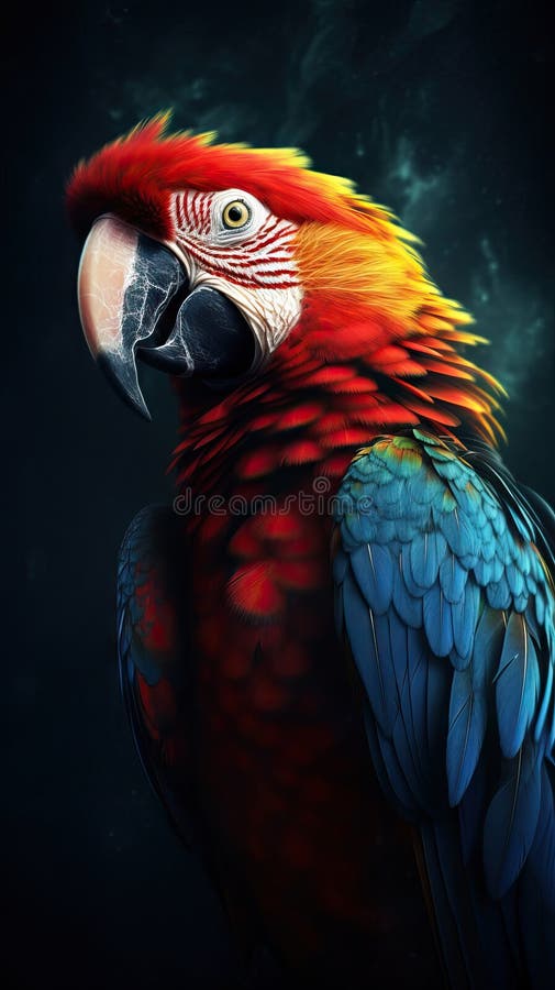 Vibrant Parrot on Dark Background AI Generated Stock Illustration ...