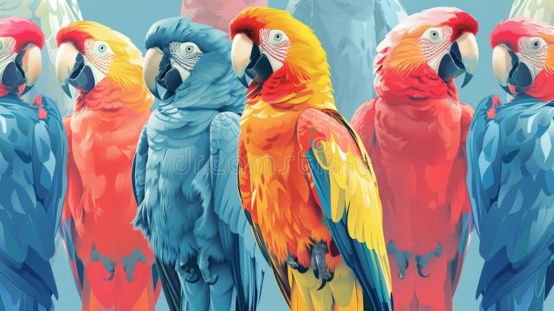 Tropical Bird Pattern, Vibrant Parrot Drawings in a Repeat Pattern ...
