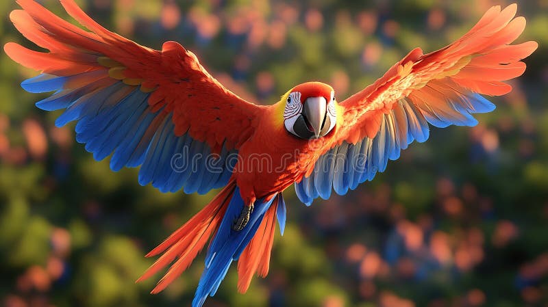 Vibrant Parrot in Flight Amidst a Lush Backdrop Stock Illustration ...