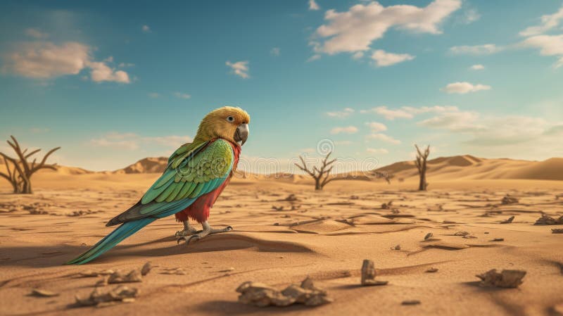 Vibrant Parrot in a Desert Oasis - Vray Tracing and Colorful ...
