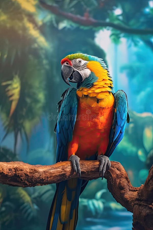 The Vibrant Parrot Perched in Nature Stock Illustration - Illustration ...