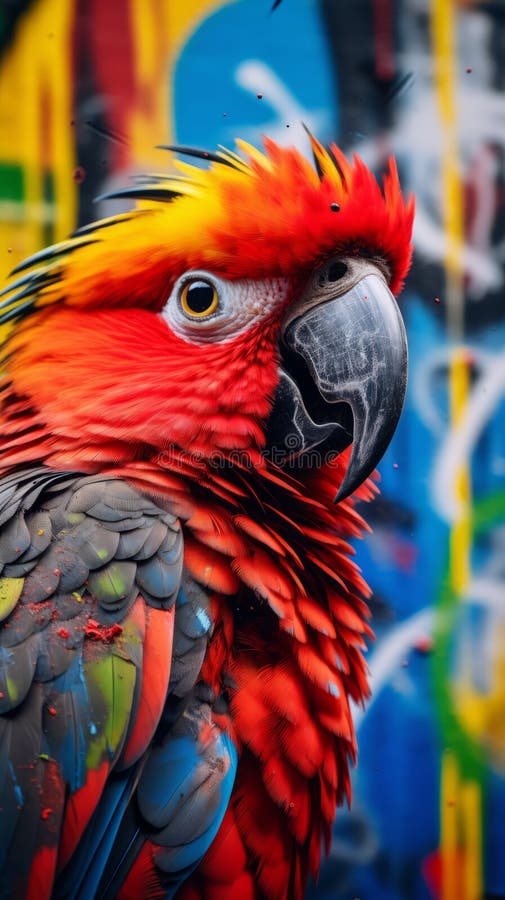A Vibrant Parrot Posing in Front of a Colorful Graffiti Wall Stock ...