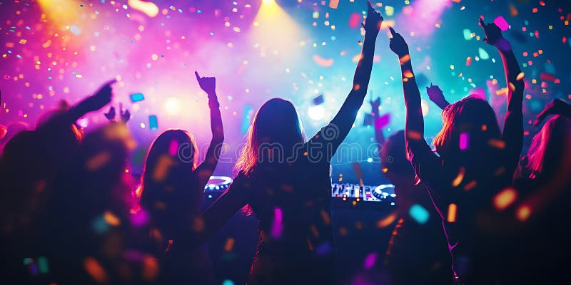 Vibrant Party Crowd Nightlife Celebration Images Stock Illustration ...