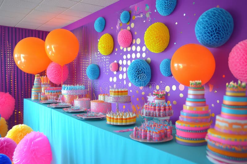 Vibrant Party Setup Cakes Balloons Festive Decorations Stock Photos ...