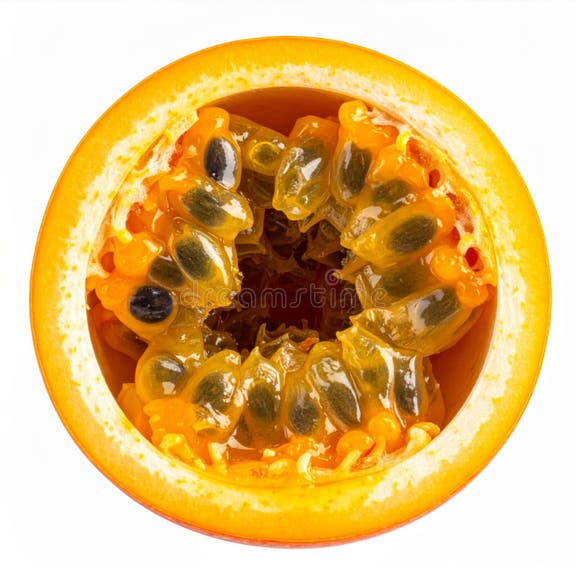 Vibrant Passionfruit Half with Seeds and Yellow Pulp on White Background Stock Illustration ...