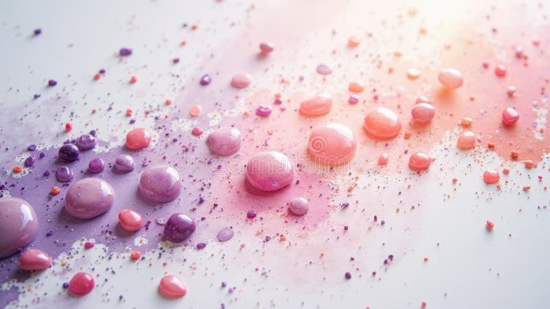 Vibrant Pastel Drops in Pink and Purple with Sparkling Accents on White ...