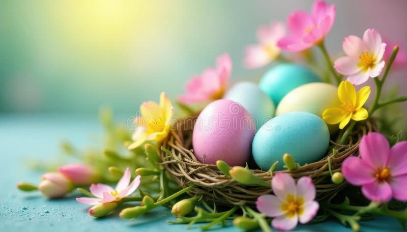 Vibrant Pastel Eggs Nestled in Spring Flowers , Easter Symbols, Spring ...
