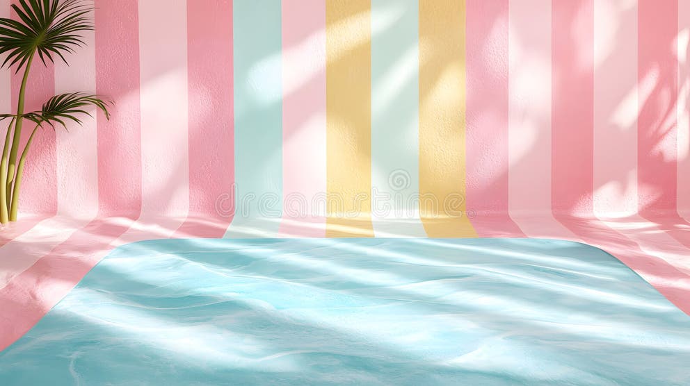 Vibrant Pastel Striped Backdrop with Water Pool Stock Image - Image of ...