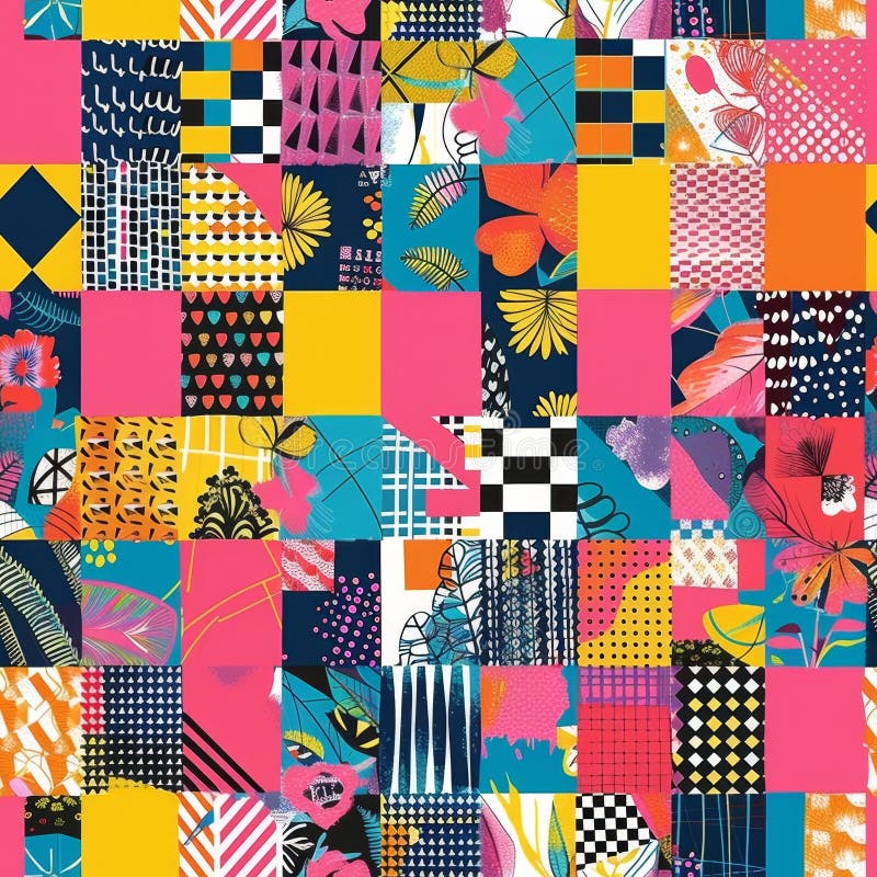 Vibrant Patchwork of Abstract Patterns and Textures Stock Image - Image ...