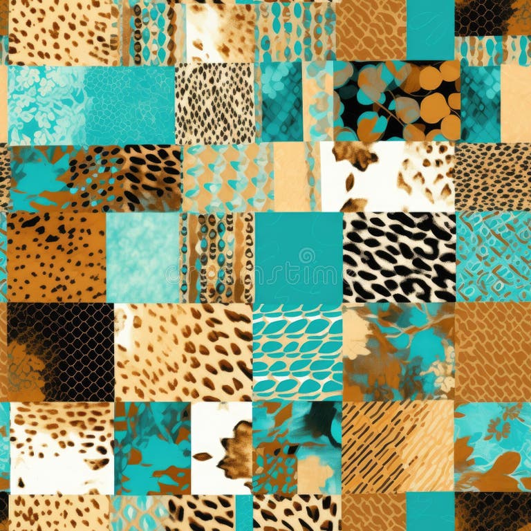 Vibrant Patchwork Collage of Leopard Prints and Abstract Turquoise ...