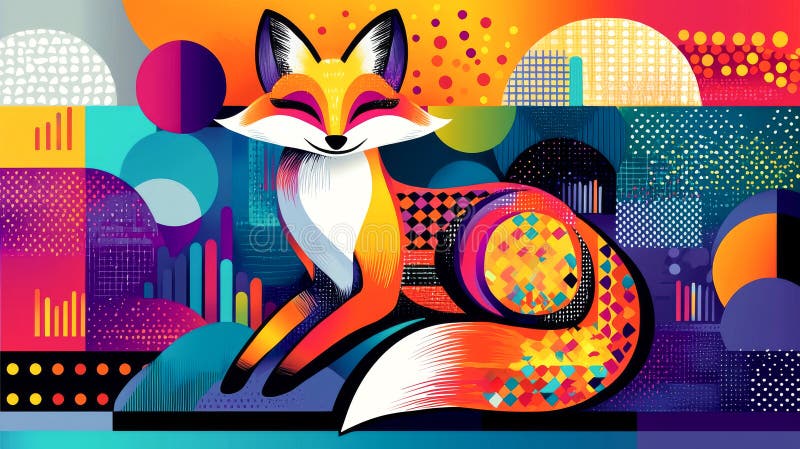 Vibrant Patchwork Fox Pop Art with Colorful Geometric Patterns and ...
