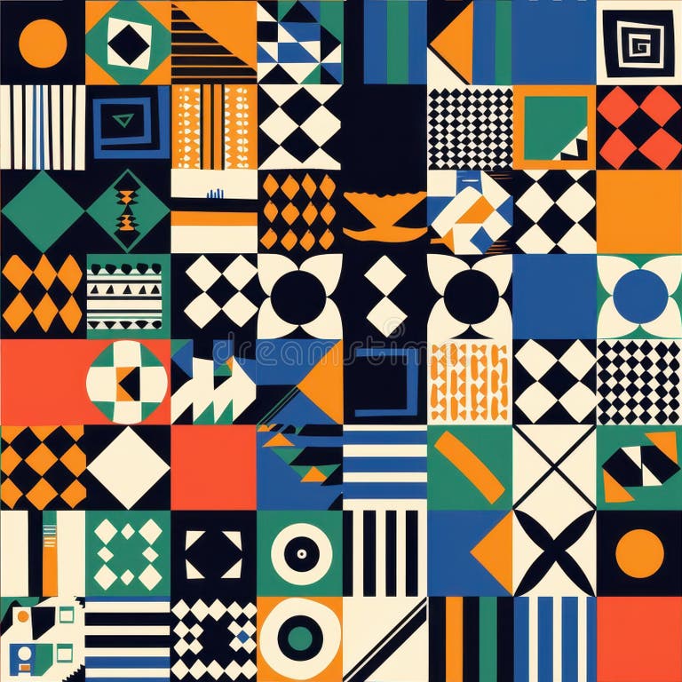 Vibrant Patchwork of Geometric Patterns in Modern Design Stock Photo ...