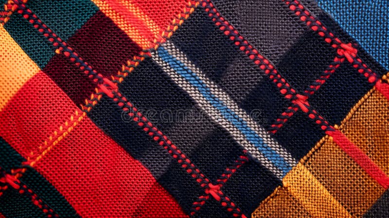 Vibrant Patchwork Pattern with Rich, Bold Colors and Detailed Stitching ...