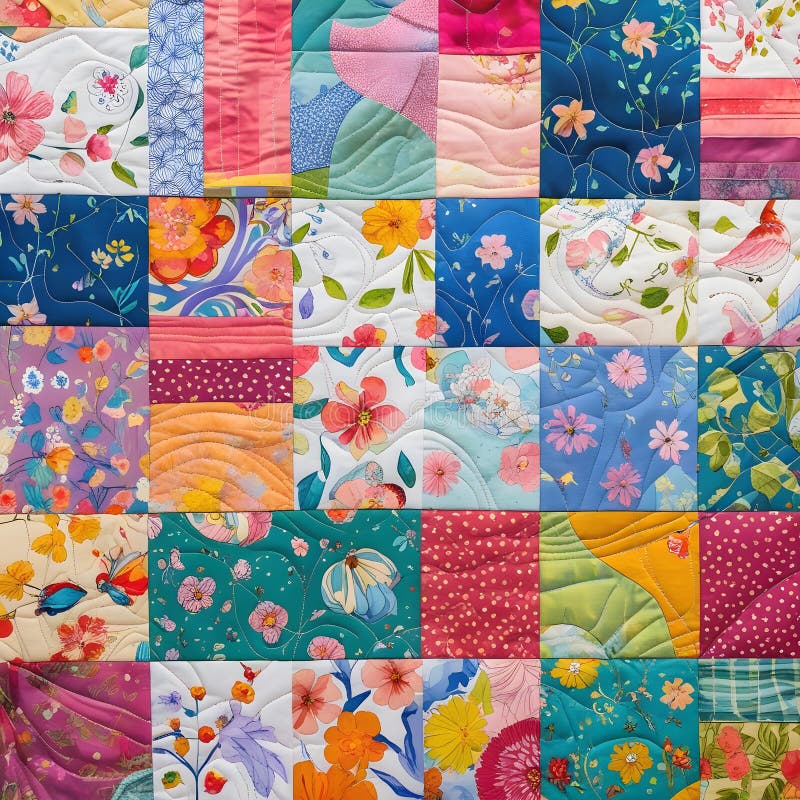 Patchwork Quilt. Set of Colorful Prints Patterns Watercolor Drawing ...