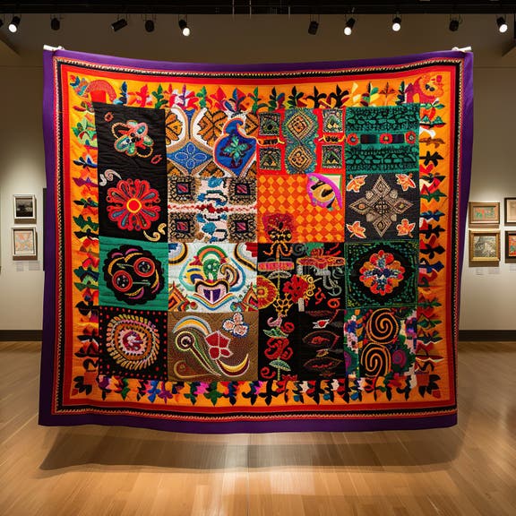 Vibrant Patchwork Quilt with Diverse Patterns and Colors Displayed in ...