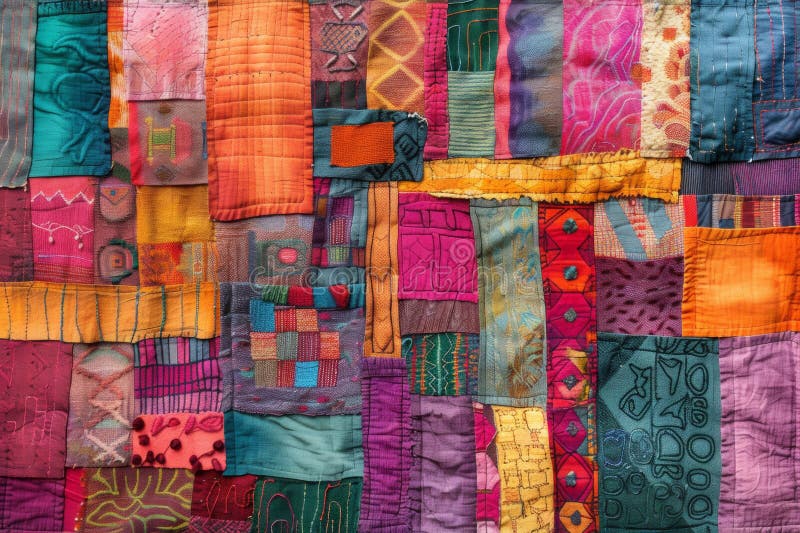 A Vibrant Patchwork Quilt Featuring a Variety of Colors and Patterns ...