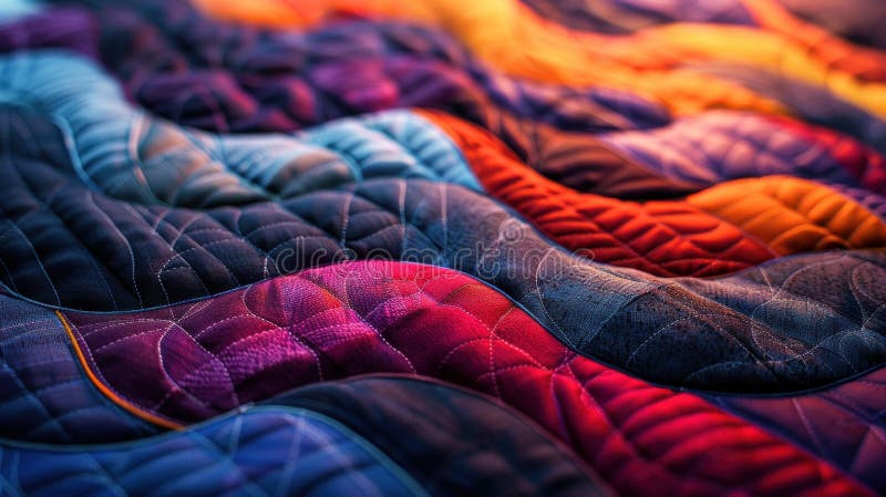 Vibrant Patchwork Quilt with a Geometric Pattern, Featuring a Rich ...