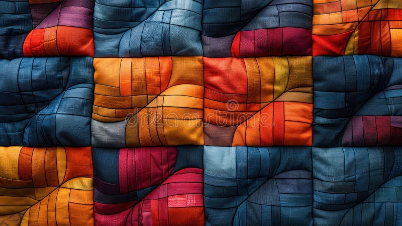 Vibrant Patchwork Quilt with a Geometric Pattern, Featuring a Rich ...