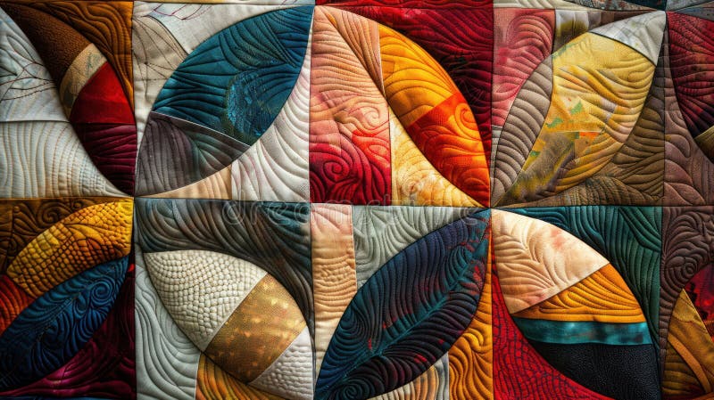 Vibrant Patchwork Quilt with a Geometric Pattern, Featuring a Rich ...