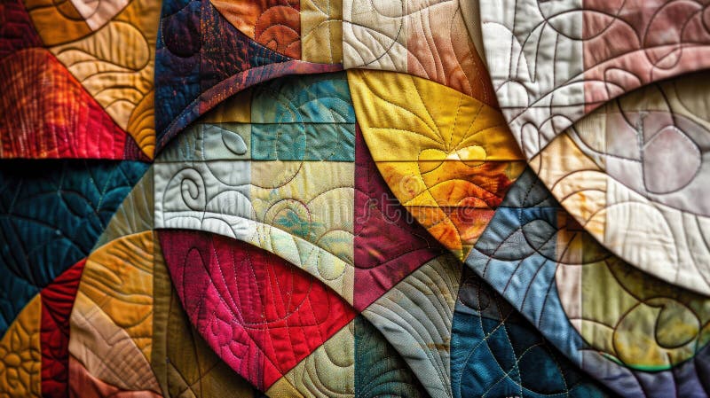 Vibrant Patchwork Quilt with a Geometric Pattern, Featuring a Rich ...