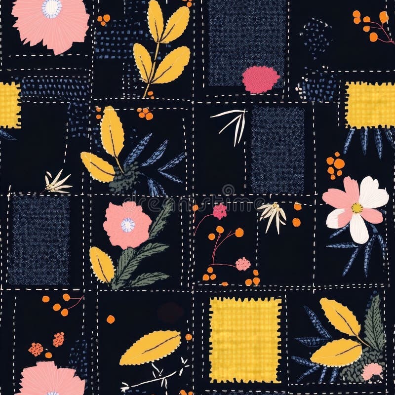 Vibrant Patchwork Quilt Pattern with Colorful Floral Motifs Stock Photo ...