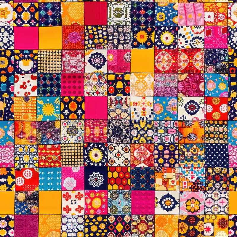 Vibrant Patchwork Quilt Pattern Mosaic for Artistic Backgrounds Stock ...