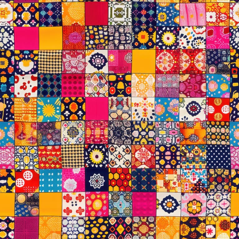 Vibrant Patchwork Quilt Pattern Mosaic for Artistic Backgrounds Stock ...
