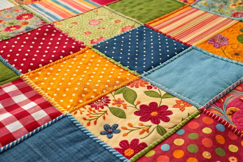 A Vibrant Patchwork Quilt Showcasing a Variety of Colorful Fabric ...
