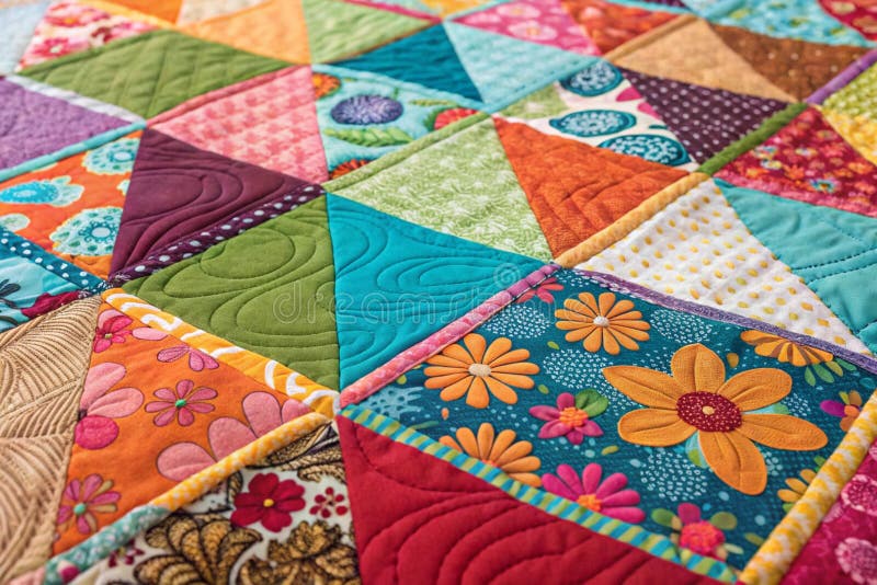 A Vibrant Patchwork Quilt Showcasing a Variety of Colorful Fabric ...