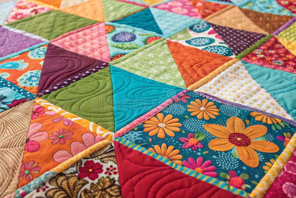 A Vibrant Patchwork Quilt Showcasing a Variety of Colorful Fabric ...