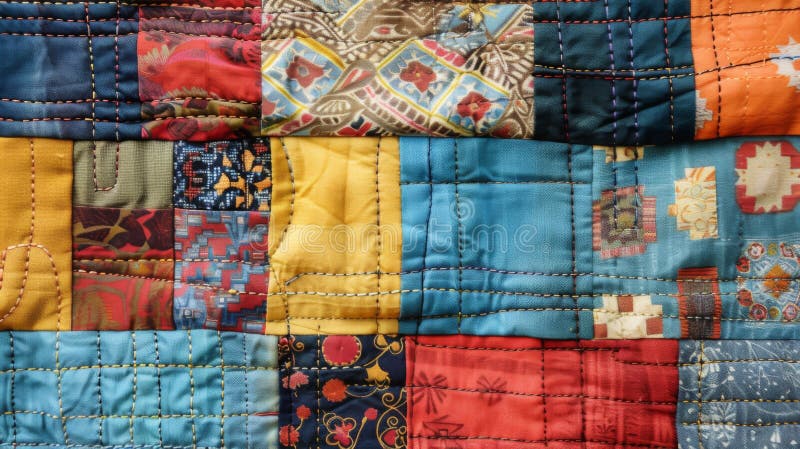 Vibrant Patchwork Quilt Texture with Intricate Stitching Detail Stock ...