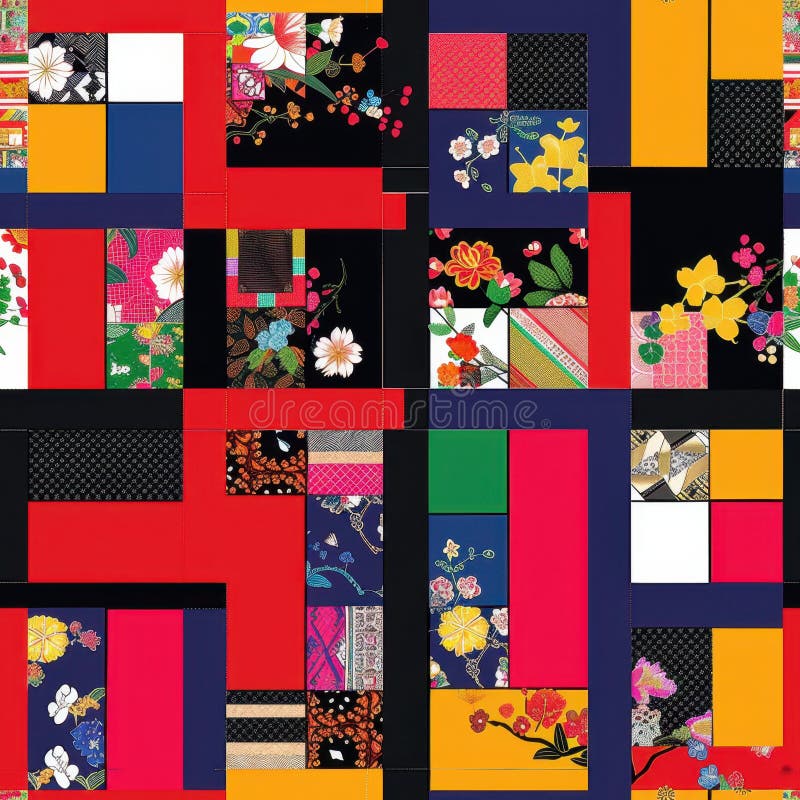 Vibrant Patchwork of Traditional Japanese Fabric Patterns Stock Photo ...