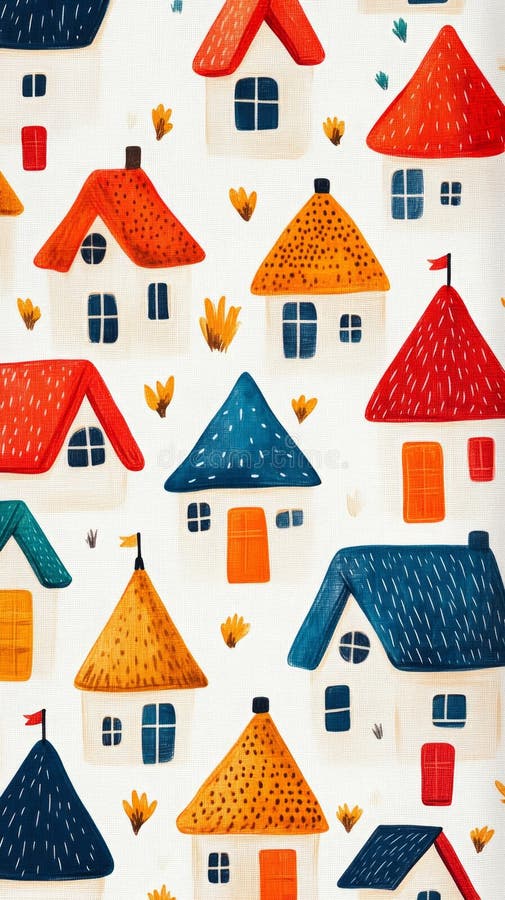 This Vibrant Pattern Features an Array of Whimsical Houses in Different ...