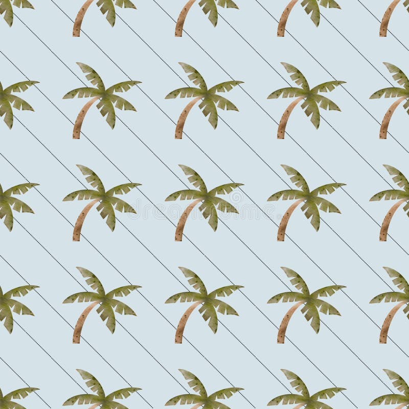 Vibrant Pattern Featuring Palm Trees Against a Light Blue Background in ...