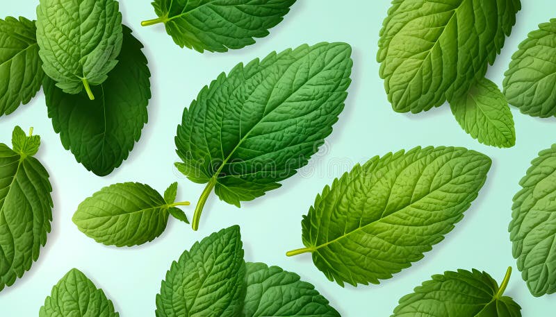 Fresh Mint Leaves Pattern Isolated on White Background, Top View. Close ...