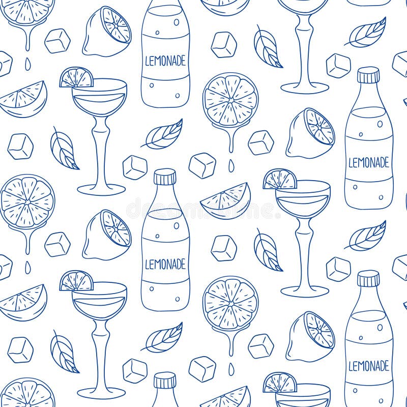 Refreshing Lemonade Pattern Featuring Glasses and Fruit in a Playful Design Stock Illustration ...