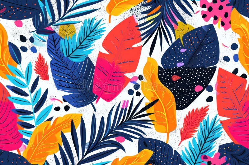 Vibrant Pattern of Tropical Leaves and Abstract Shapes. Stock ...