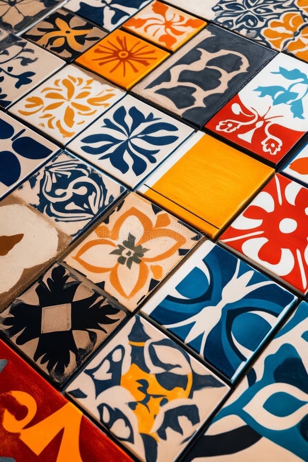 Vibrant Patterned Cement Tiles Display Stock Illustration ...