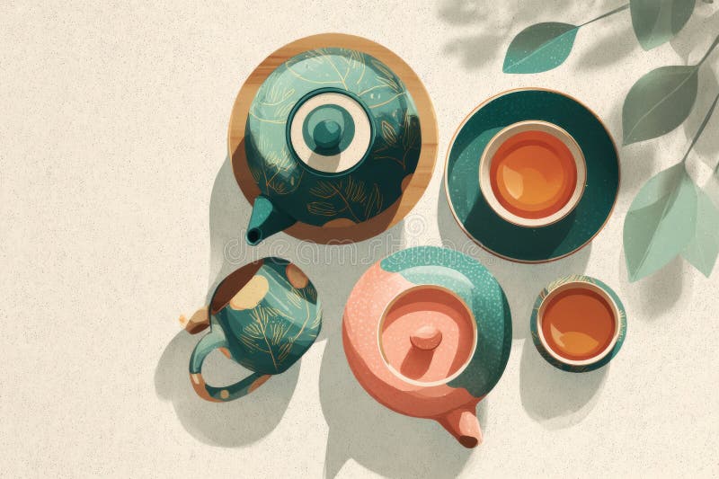 Modern Tea Set Illustration on a Clean Surface with an Open Teapot ...