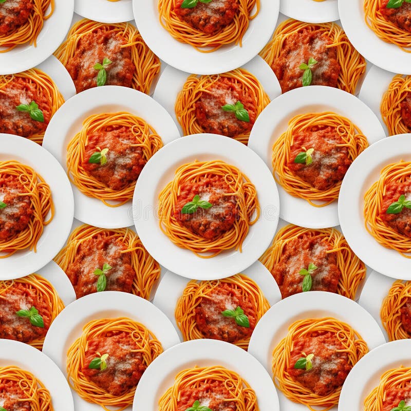 Vibrant Patterns of Spaghetti and Sauce on White Plates Stock ...
