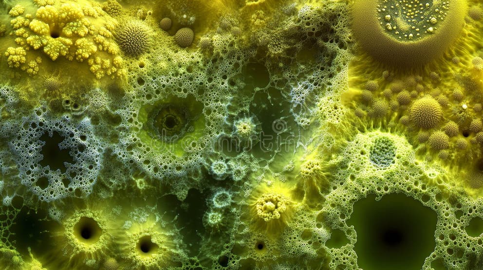 Vibrant Patterns of Yellow and Green Organic Microbial Structures Stock ...