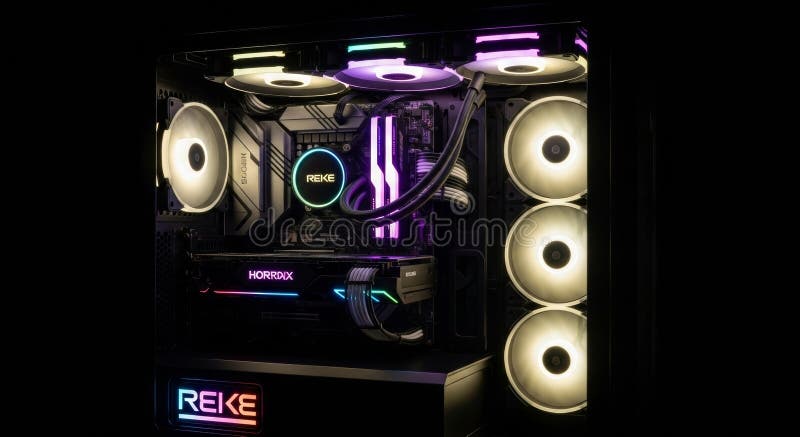 Vibrant PC Case with RGB Lighting and Components Stock Illustration ...